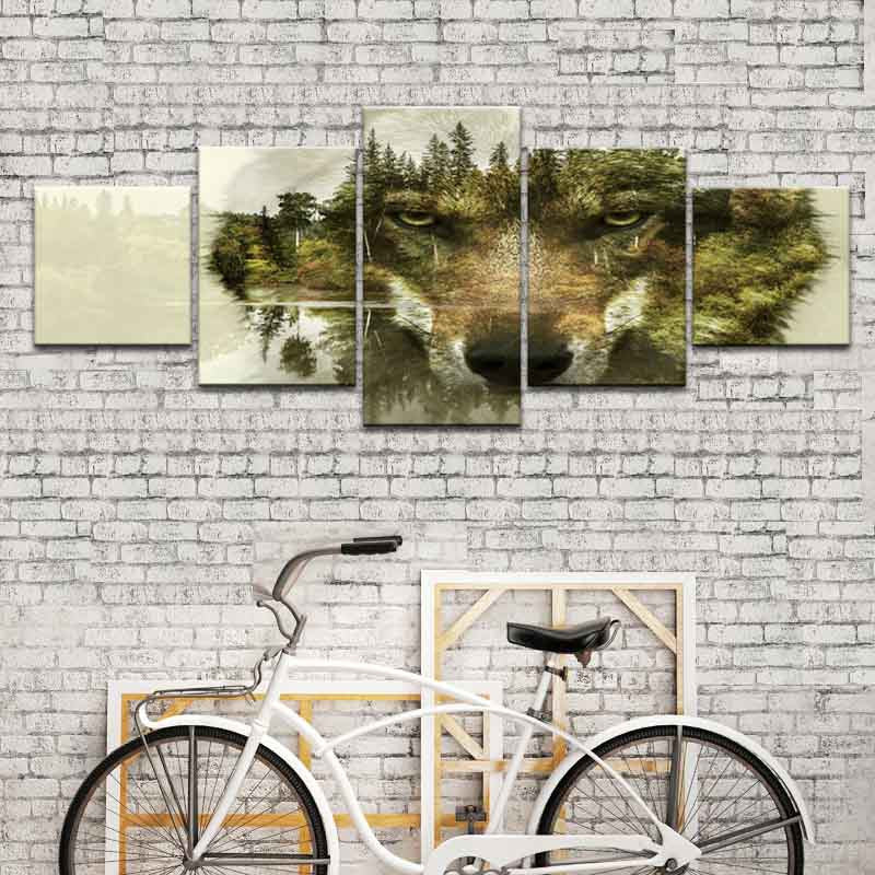 Modern Wolf Face with Nature Background | BigWallPrints.com